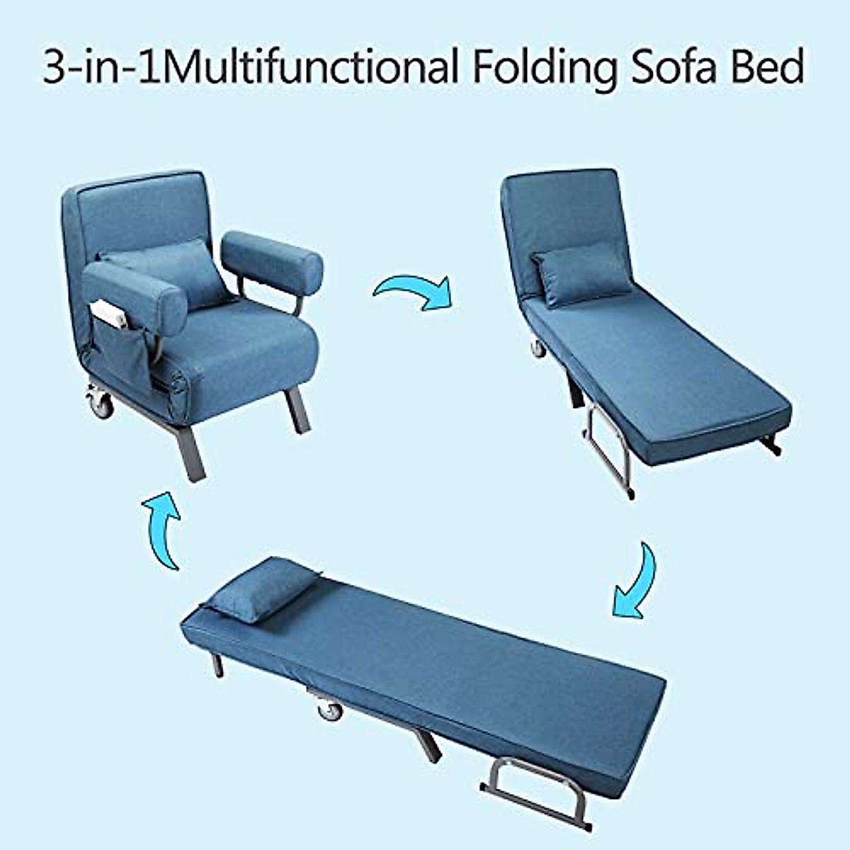 MAXCBD Couch Sleeper Home Recliner Folding Sofa Bed Arm Chair Convertible Sleeper Leisure Recliner Lounge Couch for Small Space Living Room