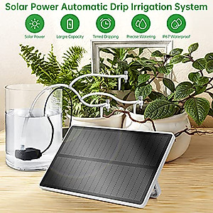 Solar Power Rechargeable Drip Irrigation Kit,Automatic Self-watering Plant Watering System with Timer,Easy DIY Vacation Self Watering Device for Indoor&Outdoor Potted Plant(15~270 Days Duration,White) (White)