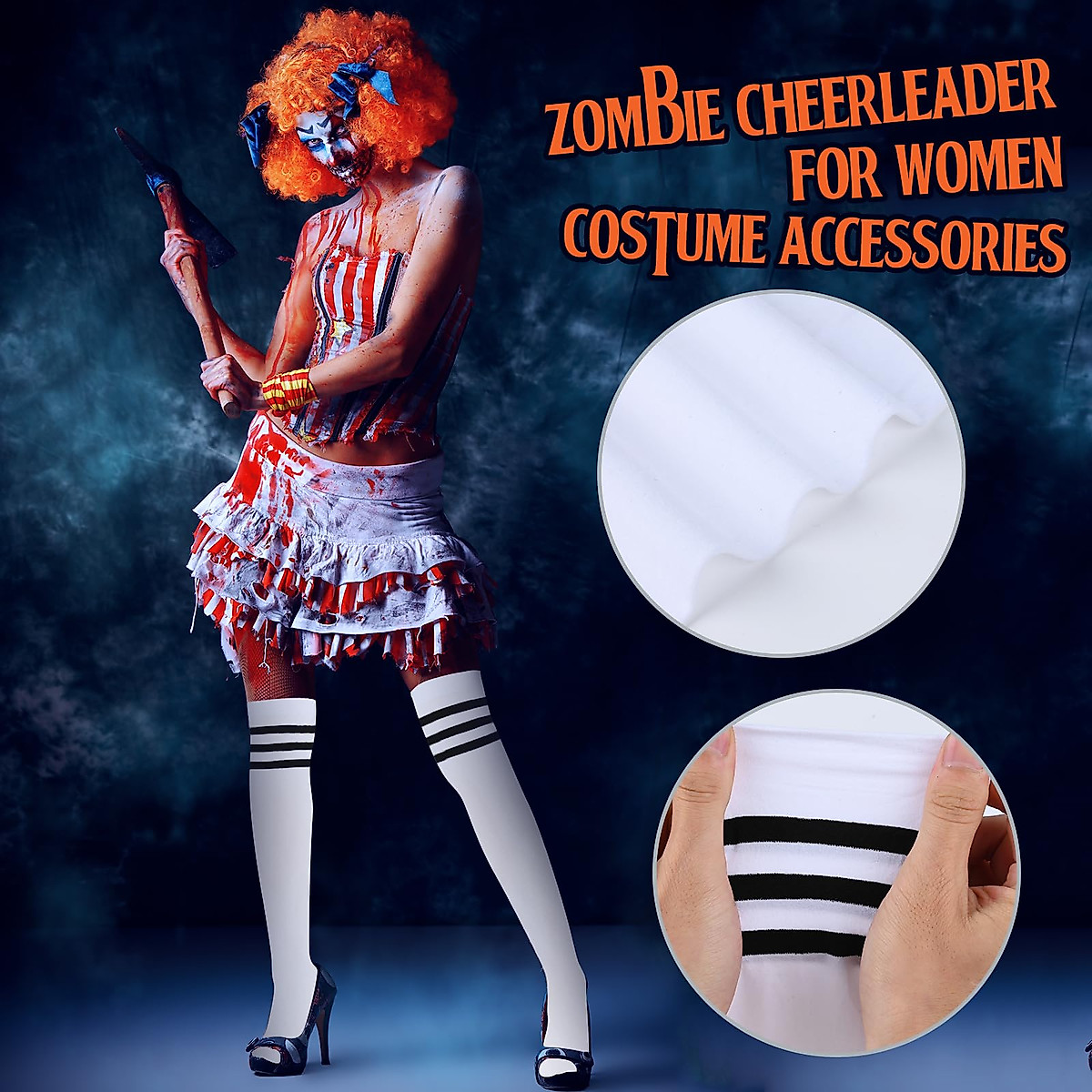 Matiniy Halloween Zombie Cheerleader Costume for Women Girls Include Pom Poms Striped Socks Arm Warmer Hair Ropes Sticker(Adult)