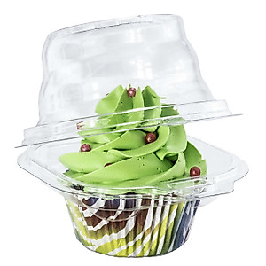 Katgely Individual Cupcake Container (Pack of 100) - Single Compartment Cupcake Carrier Holder Box - Stackable - Deep Dome - Clear Plastic - BPA-Free