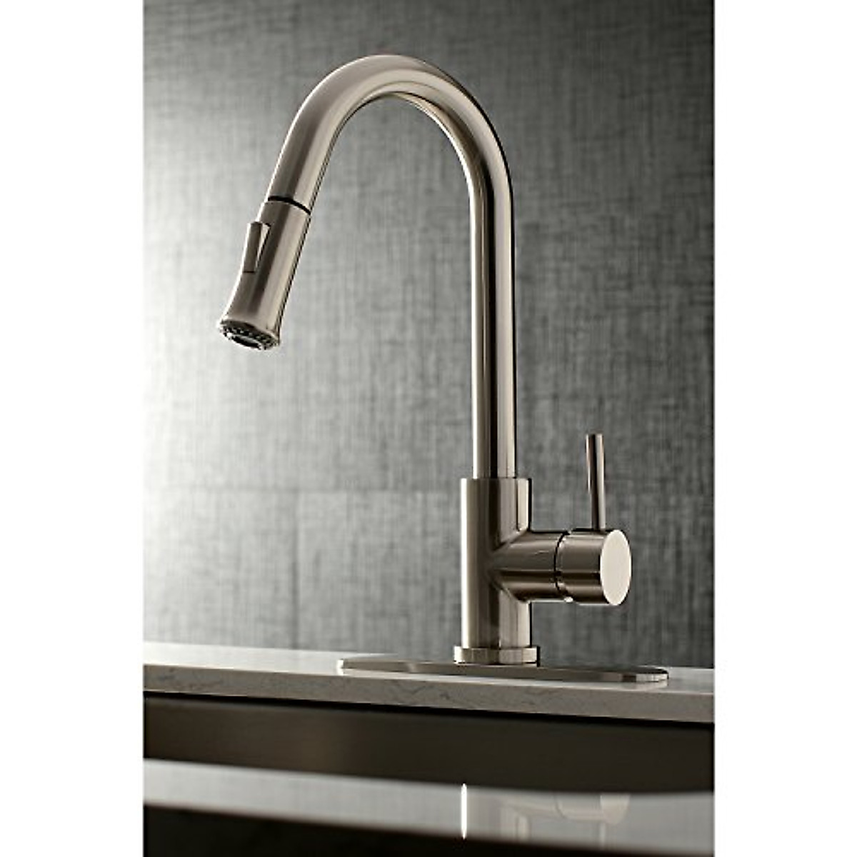 Kingston Brass LS8628DL Concord Pull-Down Sprayer Kitchen Faucet, 8-5/16" in Spout Reach, Brushed Nickel