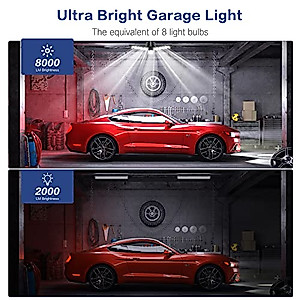 Garage Light - 2 Pack - 8000LM Glare-Free 360° Illuminator 60W 6500K Deformable Garage E26/E27 LED Light for Basements, Barn, Farmhouse and Attics