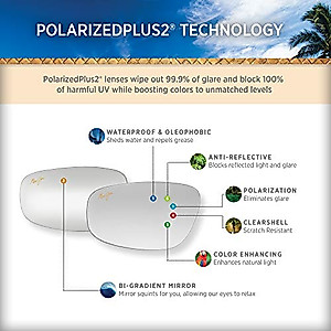 Maui Jim Pokowai Arch W/Patented Polarizedplus2 Lenses Rectangular Sunglasses Pure Collection Polarized, Translucent Matte Grey/Blue Hawaii, Medium