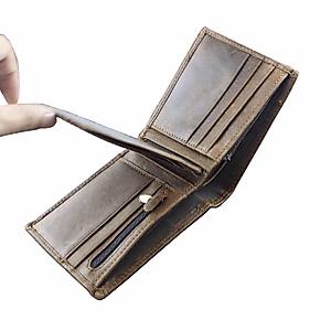 New Vintage Brown Leather Wallet With Chain Mens Bifold /Many Card Holder