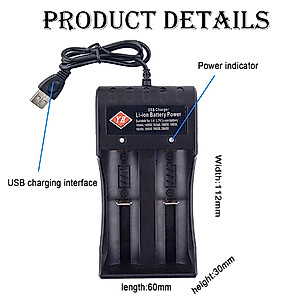 18650 Battery Charger 2 Bay Smart Universal USB Charger for 3.7V Rechargeable Lithium Li ion Batteries Compatible 18650 26650 21700 10400 14500 16340 16650 18500 Battery Charger(No Battery)