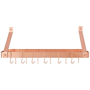 Wall-Mount Bookshelf Pot Rack with Grid & 12 Hooks