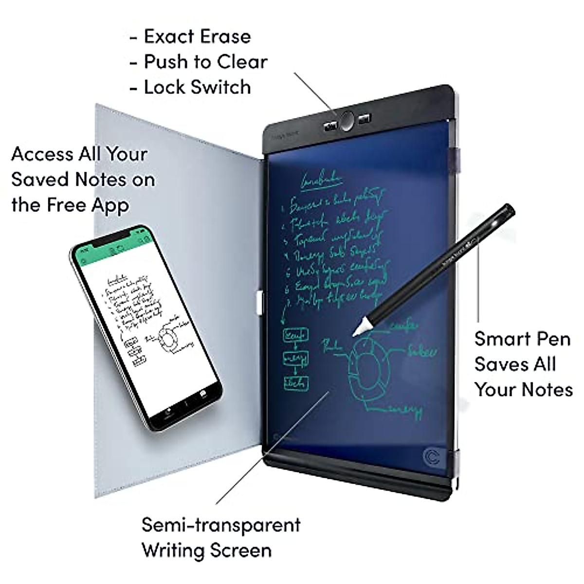 Boogie Board Authentic Blackboard Smart Pen Reusable Writing Tablet Digital Notepad – Smart Pen Stylus for Home, Office, College, Work from Home Essential for Note Taking - Letter 8.5”x 11”