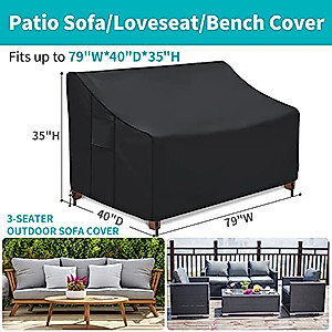 Patio Furniture Covers Waterproof, M Mehoom Outdoor Furniture Covers for Patio Loveseats, 600D UV-Coated Windproof Outdoor Couch Cover 3 Seater with Air Vent & Retractable Rope (79" Wx40 Dx35 H)