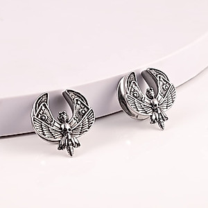 Maxbott 1Pair Cute Butterfly Design Saddle Ear Plugs Tunnels Ear Gauges Expander Stainless Steel Earrings Body Piercing Jewelry (12mm(1/2"), Silver)