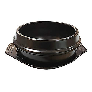 Black Dolsot/Stone Bowl w/Black Tray for Hot Pot/Bibimbap & Korean Food (1, 5.5 Inch (24 oz))