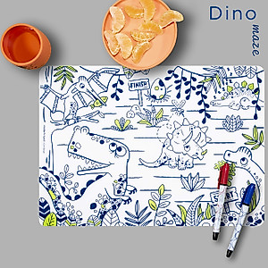 modern-twist 10 x 14" Reusable, Waterproof Coloring Mark-Mat Sheet for Kids, 100% Food-Grade Silicone, Pack of 1, Dino Maze