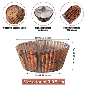 600 Pieces Sports Theme Party Cupcake Liners Basketball Football Volleyball Baseball Rugby Tennis Baking Cups Cupcake Wrappers Muffin Case Trays for Sports Theme Party Decorations