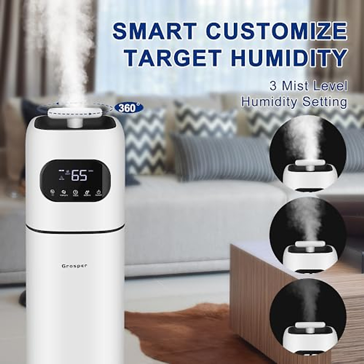 Humidifier Large Room,Humidifiers for Home,Humidifiers for Bedroom,Top Fill 9L 32DB Quiet Ultrasonic Cool Mist Humidifier for Baby Nursery Office Plants