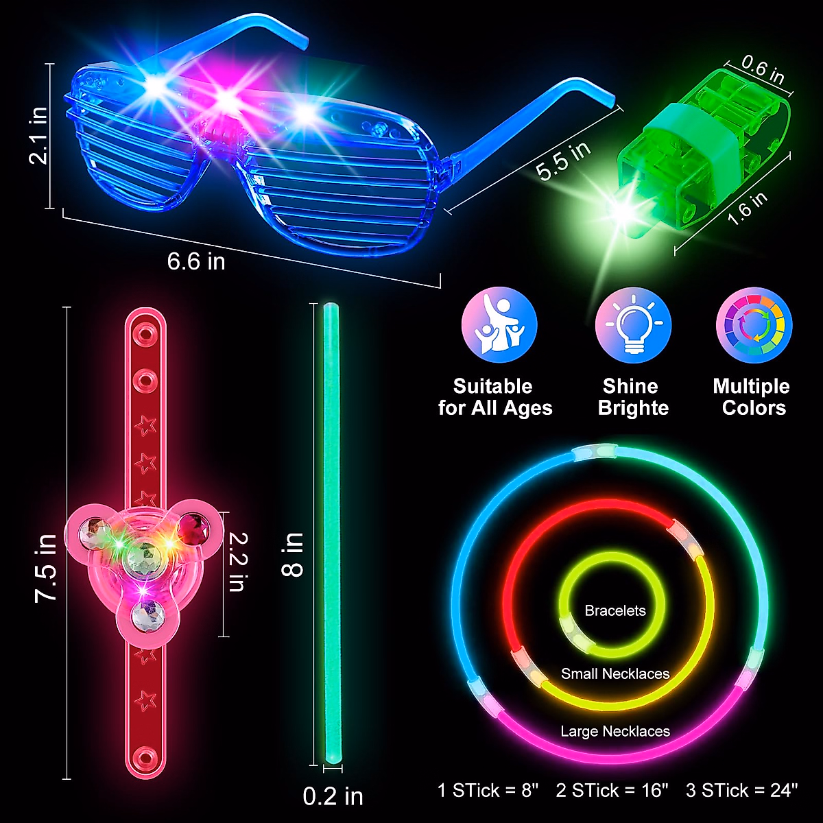 SHQDD 244 Pack Glow in the Dark Party Supplies for Kids, New Year Party Favors for Kids, Glow Party Favors for Kids 8-12, Kids Led Light Up Party Favors,Kids New Years Eve Party Supplies