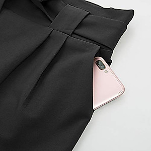 GRACE KARIN Women Solid Casual Work Trousers High Waist Ruffle Bow Tie Pants L Black