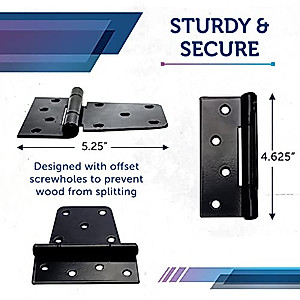 Heavy Duty Hinges for Gates (4 Pack) – Black Iron Tee Strap Black Door Hinges w/ 36 Stainless Steel Screws – Sturdy, Easy to Install Fence Gate Kit for Outdoor, Indoor - Self Closing Gate Hinges