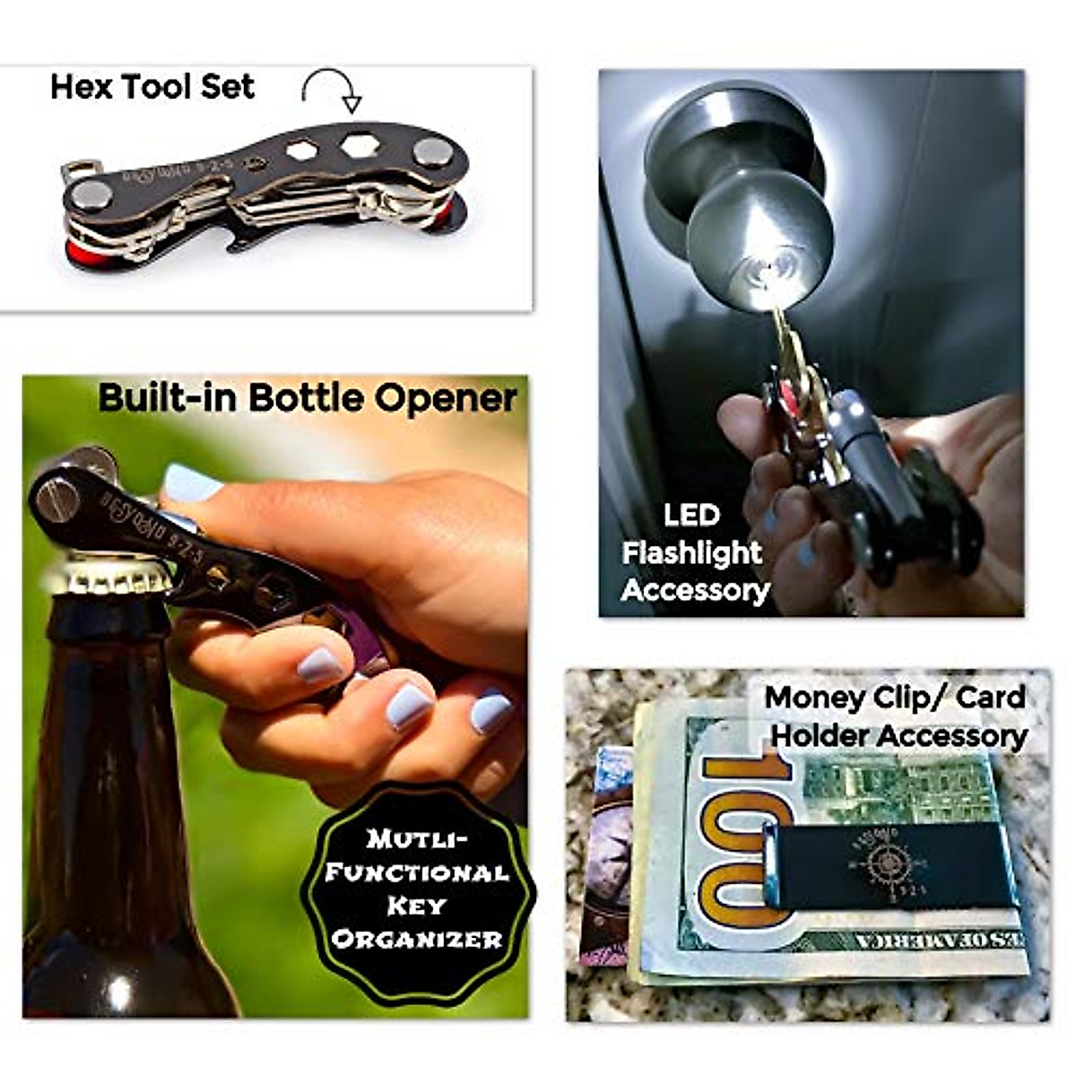 Beyond 9-2-5 Smart Key Organizer Keychain- Compact Pocket Holder Bar for 14 Keys-Multiple Key Chain Organizers-Flashlight, Bottle Opener and Multitool