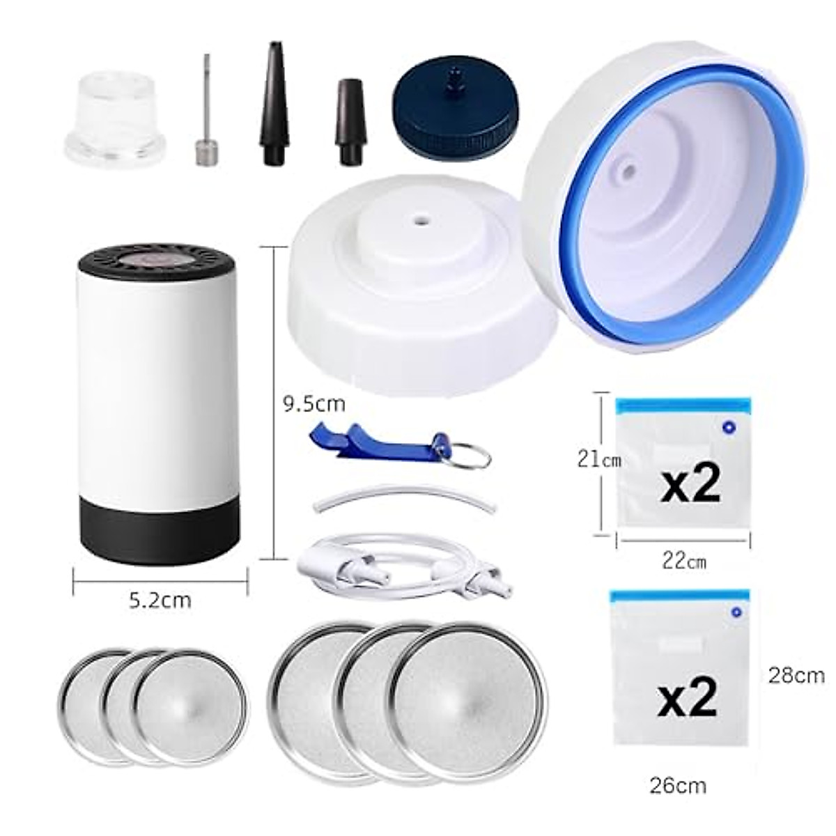 21 Pieces Vacuum Sealer for Jars, Handheld Vacuum Containers with Multiple Nozzles Electric Canner Kit for Wide Mouth Jar for Vacuum Sealer Food Storage