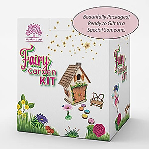 Meadow & Oak Fairy House Kit, Outdoor Fairy Garden Kit for Kids & Adults, Fairy Garden House with Doors That Open & Fairy Garden Accessories, Magical Fairy Garden Set Includes Adorable Accessories