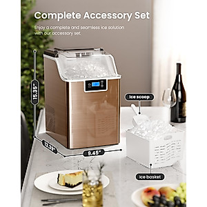 Nugget Ice Maker Countertop, 45lbs/Day Pellet Ice Maker Machine with 24H Timer, Self-Cleaning Pebble Countertop Ice Maker with Crushed Ice for Home Black(Champagne Gold)