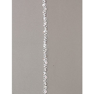 SAMKY 1T 1 Tier Crystal Pearl Beaded Edge Bridal Wedding Veil - Light Ivory Fingertip Length 36" V576