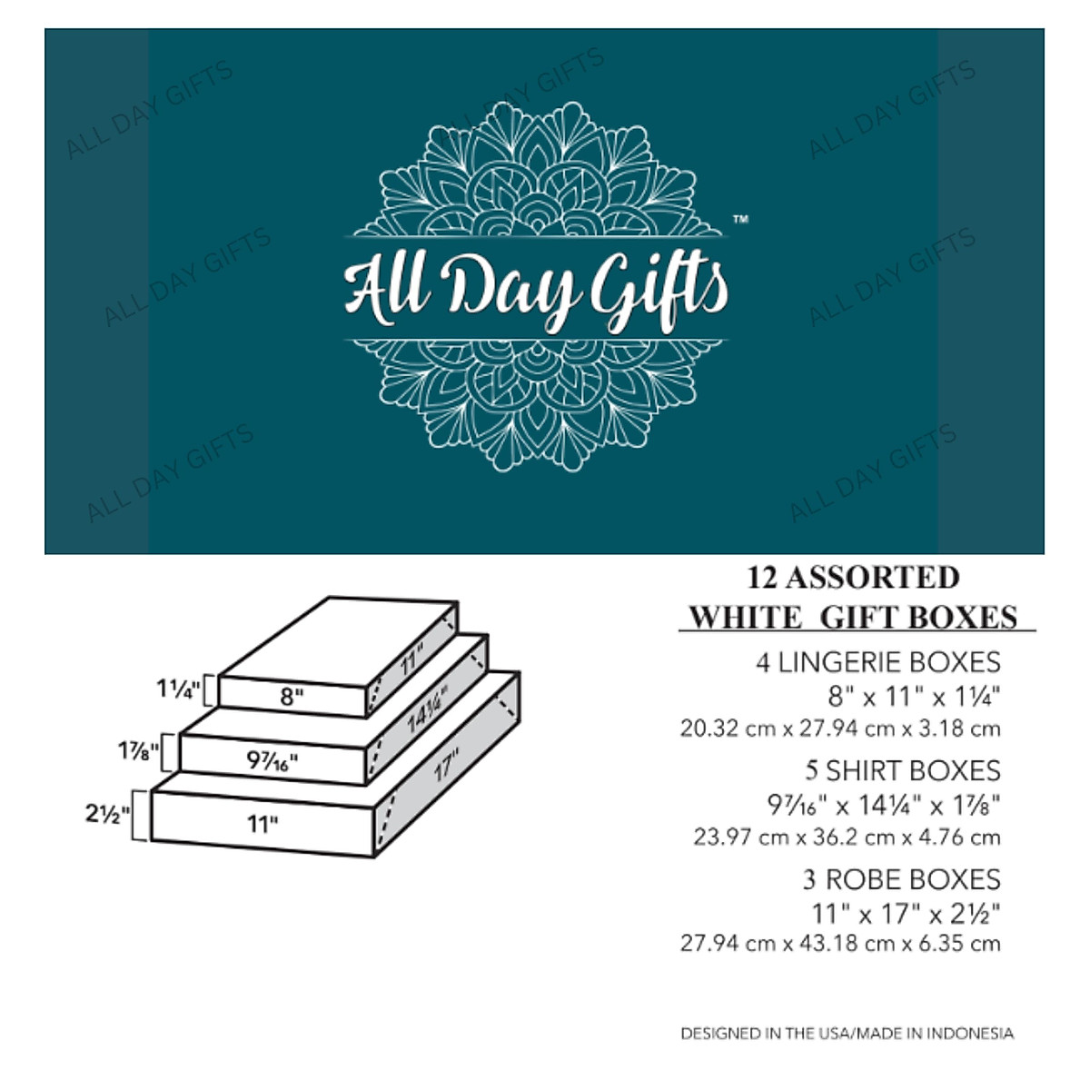 All Day Gifts 10 Pack White Gift Wrap Boxes with Lids - Assorted Multi-pack
