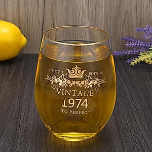 1974 50th Birthday Gifts for Women Men 15 Ounce Wine Glasses Classic Birthday Gift Water Tumbler Juice Cup Happy Birthday Present .1974 Vintage Edition 50th Anniversary, Reunion Gift for Him or Her