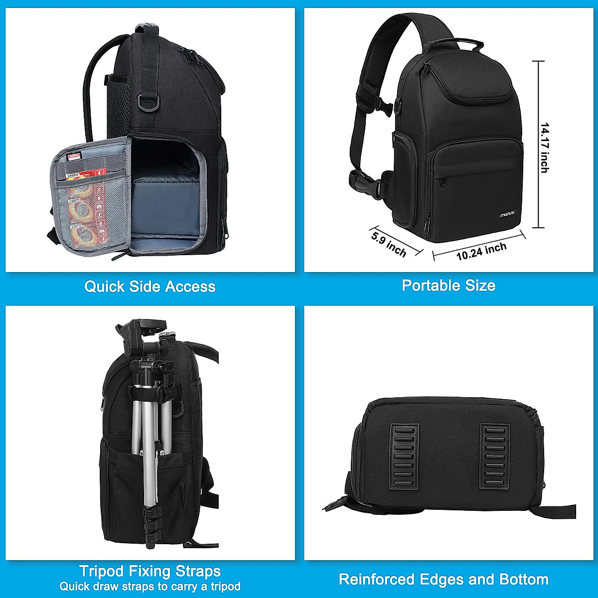 MOSISO Camera Sling Bag, DSLR/SLR/Mirrorless Camera Case Crossbody Sling Backpack for Photographers with Tripod Holder&Removable Modular Inserts&PU Handle Compatible with Canon/Nikon/Sony, Black