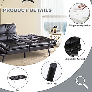 Futon Sofa Bed Convertible Couch,Memory Foam Futon Sofa Couch,Sleeper Futons Sofa Couches,Small Splitback Modern Loveseat Sofa Bed for Living Room,Office,Apartment,Faux Leather,Black.