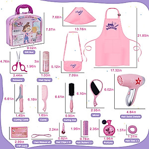 Gifts2U Girls Beauty Salon Set, 23 Pcs Kids Beauty Salon Toy Kit Pretend Hair Styling Set for Girls with Blow Dryer, Barber Costume Apron, Scissors and Stylist Accessories