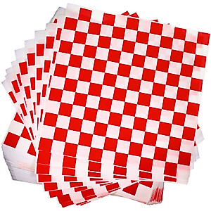 600 Pcs Sandwich Wrapping Paper Sheet 15x15 Checkered Food Wax Paper Sheets Parchment Paper Basket Liner Grease Restaurant Supplies for Wrapping Bread Burgers Food Serving (Red)
