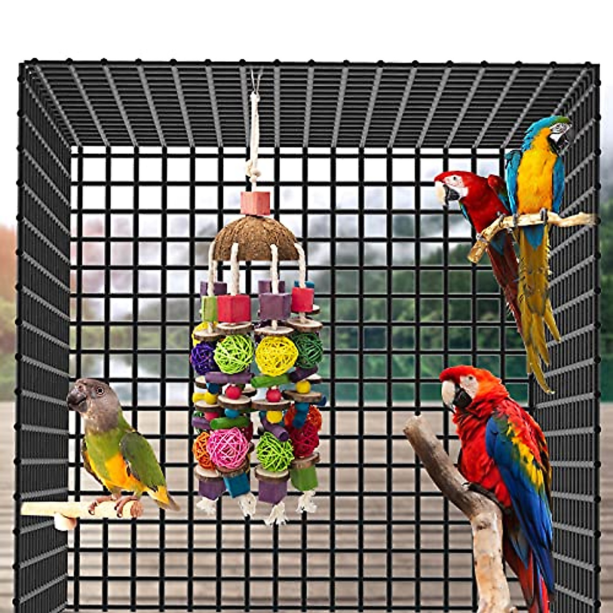 EBaokuup Large Bird Parrot Toys, Multicolored Wooden Blocks Bird Chewing Toy Parrot Cage Bite Toy for Macaws Cokatoos African Grey and Large Medium Parrot Birds