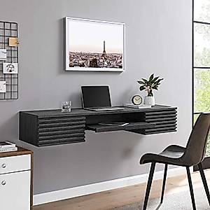 Modway Render 60" Mid-Century Modern Wall-Mount Office Desk in Charcoal