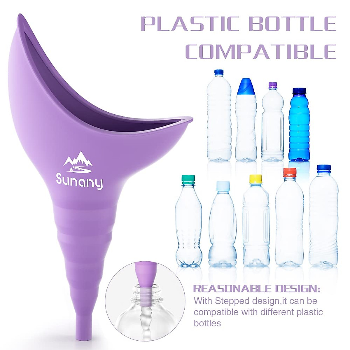 Female Urination Device,Reusable Silicone Female Urinal Foolproof Women Pee Funnel Allows Women to Pee Standing Up,Women's Urinal is The Perfect Companion for Travel and Outdoor (Purple)