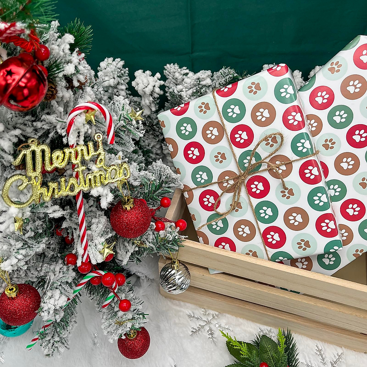 Dtiafu Paw Print Wrapping Paper - 10 Sheet Funny Christmas Dog Cat Paw Gift Wrap for Holiday Birthday Baby Shower