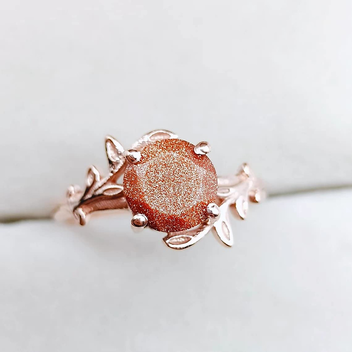 Rings For Women Round Cut Sandstone Ring Leaf Gemstone Ring Gold Sandstone Solitaire Promise Ring Designer Beautiful Handmade Gift Ring BY FOREVER GEMS & JEWELS