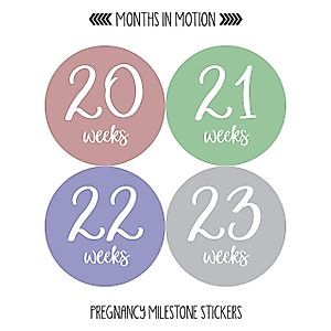 Months In Motion Pregnancy Weekly Belly Growth Stickers, 36 pcs - Purple Pink, Matte Finish, Cloth Surface, for Maternity Photo Sessions & Keepsakes