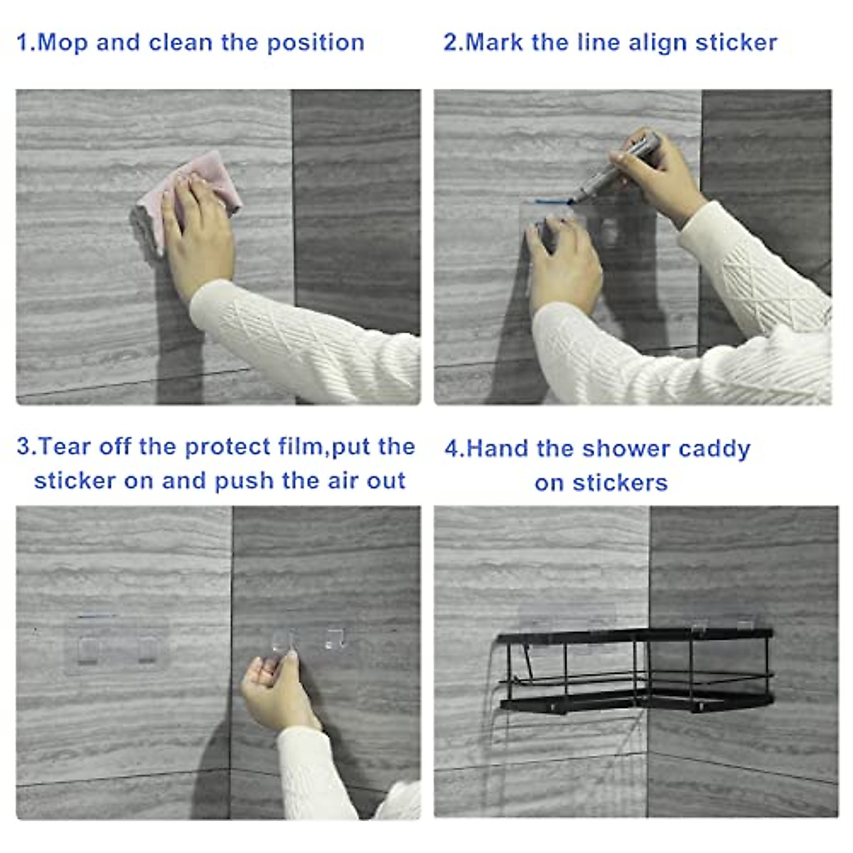 Adhesive Corner Shower Caddy,2 Pack Bathroom Corner Shower Basket Shelf With 6 Hooks Stainless Steel Shower Storage Organizer Shampoo Holder, No Drilling Shower Shelf Basket Bathroom Shelf Rack