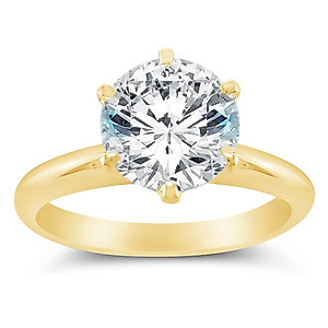 Size 8.5 - Solid 14k Yellow Gold Classic Traditional Round Brilliant Cut Solitaire CZ Cubic Zirconia Engagement Ring 1.0ct.