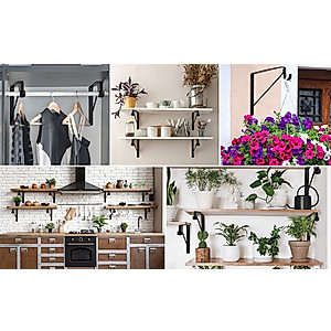 4Pack Closet Shelf Brackets, Heavy Duty Closet Rod & Shelf Brackets, 11 Inch Closet Brackets with Rod Holder, Hanger Pole Support Bracket for Clothes, Wall Mount Closet Rod Brackets with Screws-Black