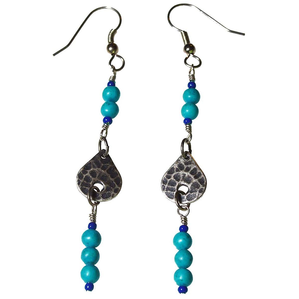 Santa Fe Antique Silver Plated Brass Teardrop Dangle Earrings - Turquoise