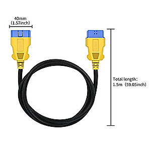 OBD Wired 150cm 16Pin Male to Female Extension Cable Diagnostic Extender Cord, Yellow (Round 16 Pin 150cm) (Nylon)