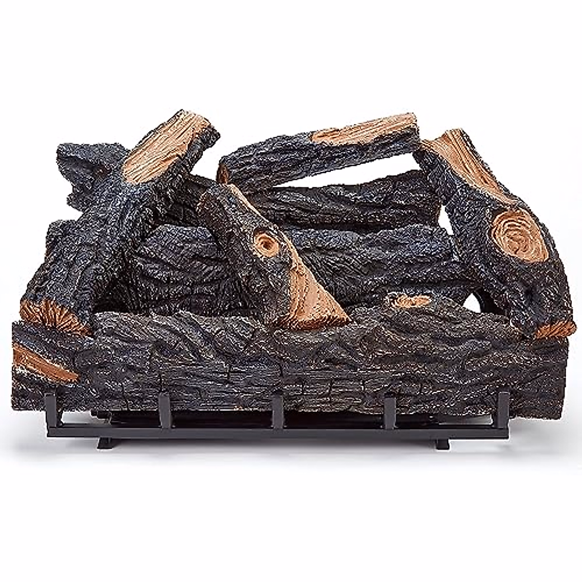 HearthSense VFL24T Dual Fuel Ventless Fireplace Logs Set with Thermostat, Use with Natural Gas or Liquid Propane, 32000 BTU, Heats up to 1100 Sq. Ft, Brown, 24 Inches