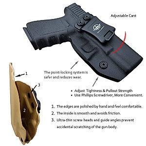 POLE.CRAFT IWB Kydex Holster Fits: Glock 19 19X 25 44 45 (Gen 1 2 3 4 5) & Glock 23 32 (Gen 3 4) Case⎜Inside Waistband Carry⎜G19 G19x G23 G25 G32 G44 G45 Holster⎜Right Hand Draw
