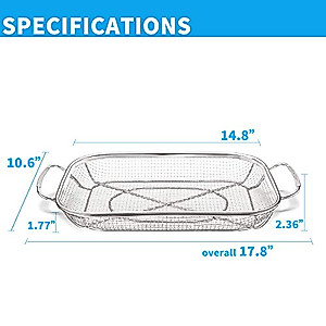 Grill Basket, Stainless Steel Grill Accessories Vegetables Grilling Basket BBQ Basket Barbecue Veggies Charcoal Grilling Topper Cookware for Outdoor Grill