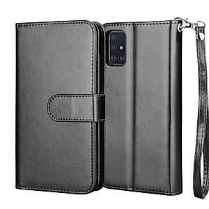 NJJEX Galaxy A71 5G Case, for Samsung Galaxy A71 5G Wallet Case, [9 Card Slots] PU Leather ID Credit Holder Folio Flip [Detachable] Kickstand Magnetic Phone Cover & Lanyard for Samsung A71 5G [Black]
