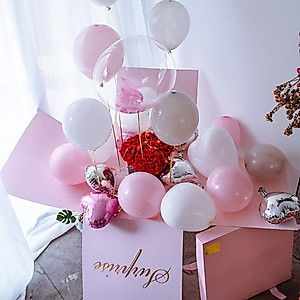 Birthday Surprise Box for Women Explosion Gift Box Balloon Box - 19x19x19 inches for Marriage Proposal Birthday Party Christmas Any Surprise Event Available (Pink box + Balloons)