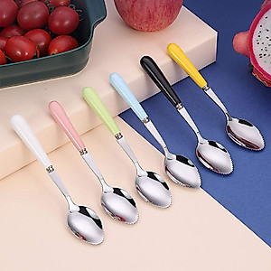Goeielewe Grapefruit Spoons with Round Serrated Edges for Citrus Kiwi Fruit and Dessert, Ceramic Handle Stainless Steel Dessert Spoons with Storage Box (White)