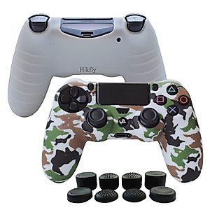 Hikfly Silicone Gel Video Game Machines Controller Cover Skin Protector Compatible for PS4/PS4 Slim/PS4 Pro Controller (1 x Controller Cover with 8 x FPS Pro Thumb Grip Caps)(White)