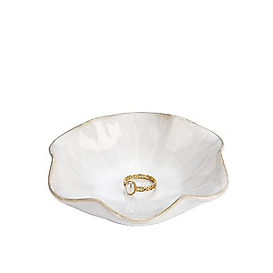 JAMEND CLXP Lotus Leaf Shape Ring Holder Dish, Small Key Bowl, Ceramic Trinket Tray Jewelry Dish Organizing Necklace Earrings for Mom Friend Sister, White. All Jewelries Are NOT Included.